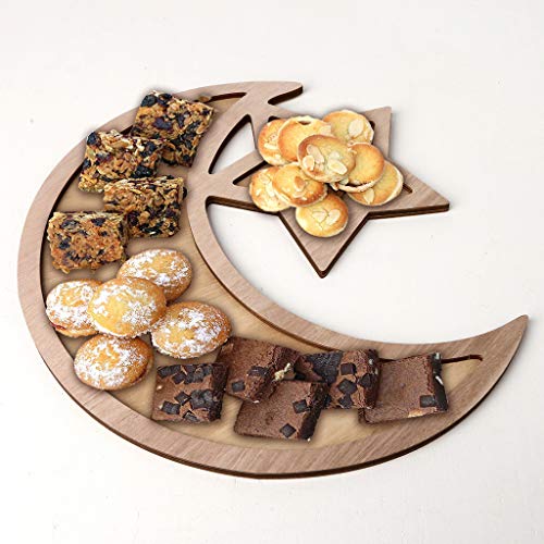 Cuawan Crescent Moon Plate Ramadan Wooden Tray Moon Ramadan Decorations Jupiter Tableware Eid Mubarak Party Breakfast Tableware Breakfast Dinner Dessert Pastry Display Stand Decoration