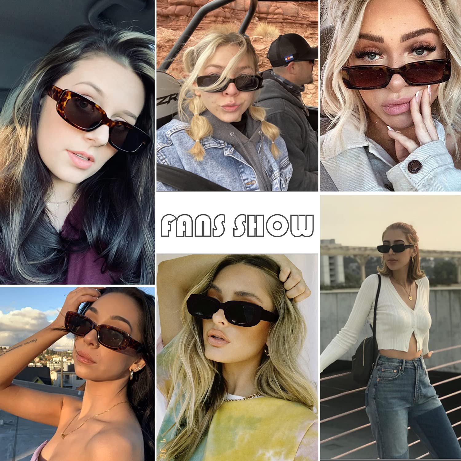 CHBP Retro Rectangle Sunglasses Womens Men Trendy Vintage Narrow Polarized UV Protection 90s Sunglasses For Women-3 Pack