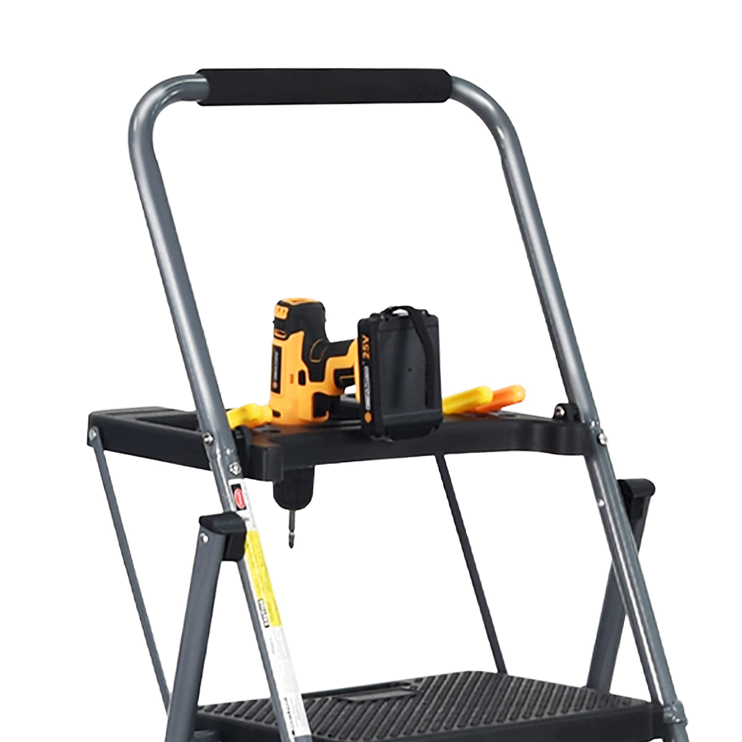 CharaVector 4 Step Ladder,Lightweight Folding Step Ladder,Folding Step Stool with Built-in Tool Platform and Anti-Slip Feet,Step Ladder with Handrails Gray