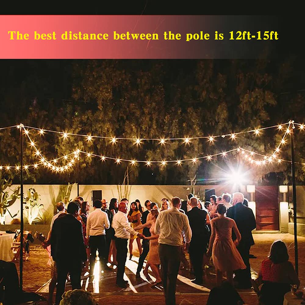 String Light Poles for Outdoors 2 Pack 7.8 FT Outside String Lights Pole Stand with 2 Shape Hooks and Heavy Duty 5-Prong Fork for LED Solar Bulbs Hanging Yard Garden Patio Wedding Cafe and Party