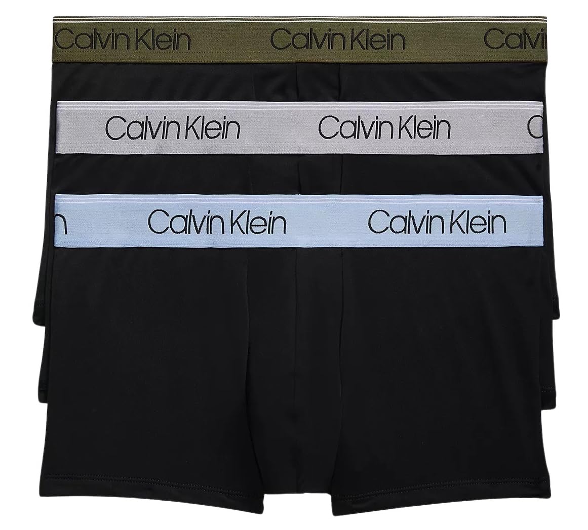 Calvin Klein Men's Low Stretch Microfiber Boxer Brief (Medium, Black/Dark Olive/Dapple Grey/Bel Air Blue)
