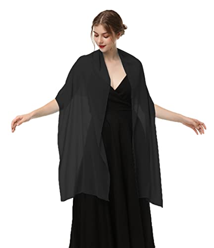 Chiffon Shawls and Wraps for Evening Dresses Women Elegant Soft Scarf Bridal Scarve Wedding Stole(Black(chiffon), One Size)