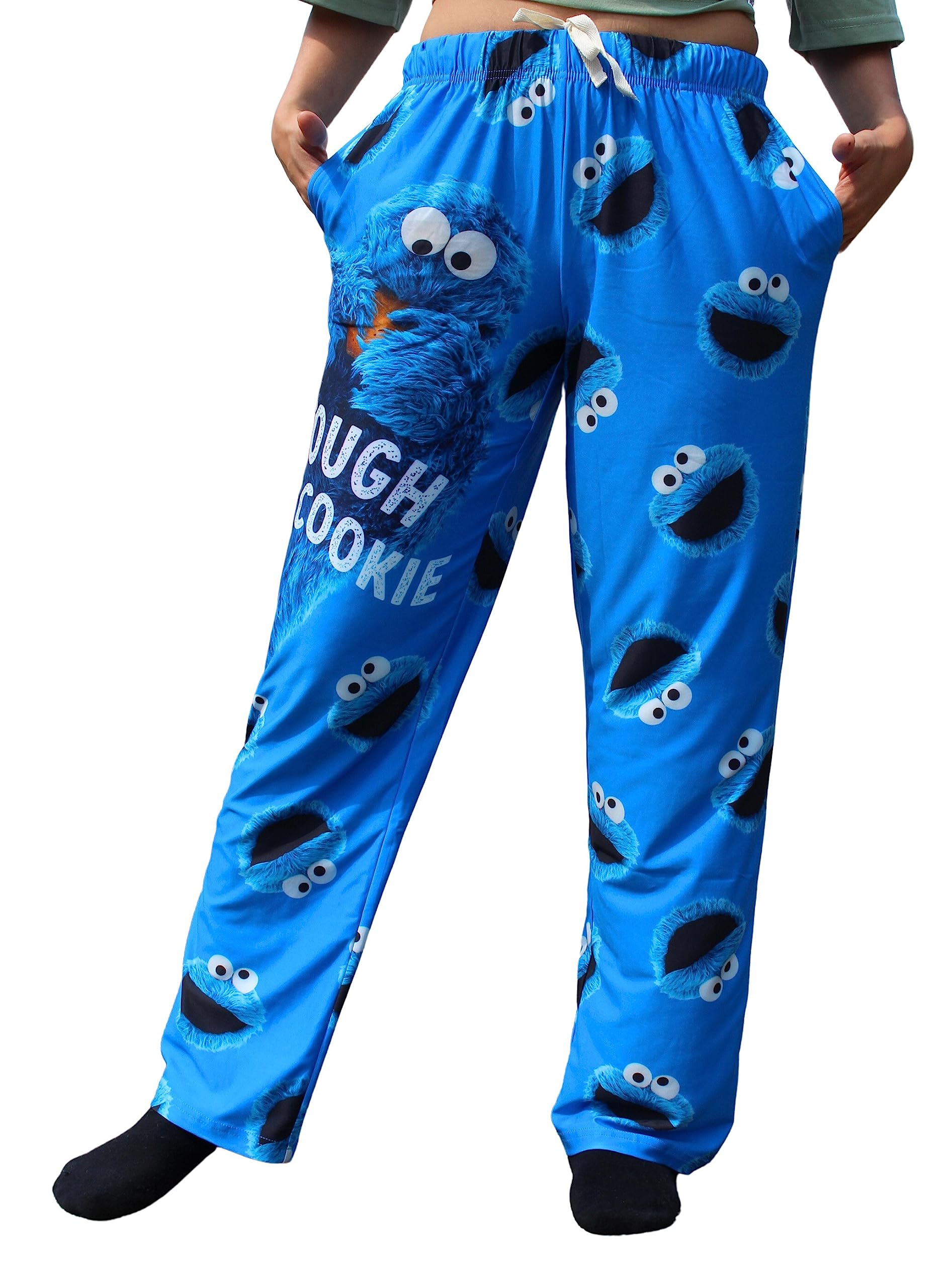 BRIEF INSANITY Lounge Pajama Pants for Men and Women | Sesame Street Cookie Monster Tough Cookie Graphic Print Pattern Bottoms - Comfy, Ultra Soft, Unisex Loungewear Pants (Tough Cookie, Medium)