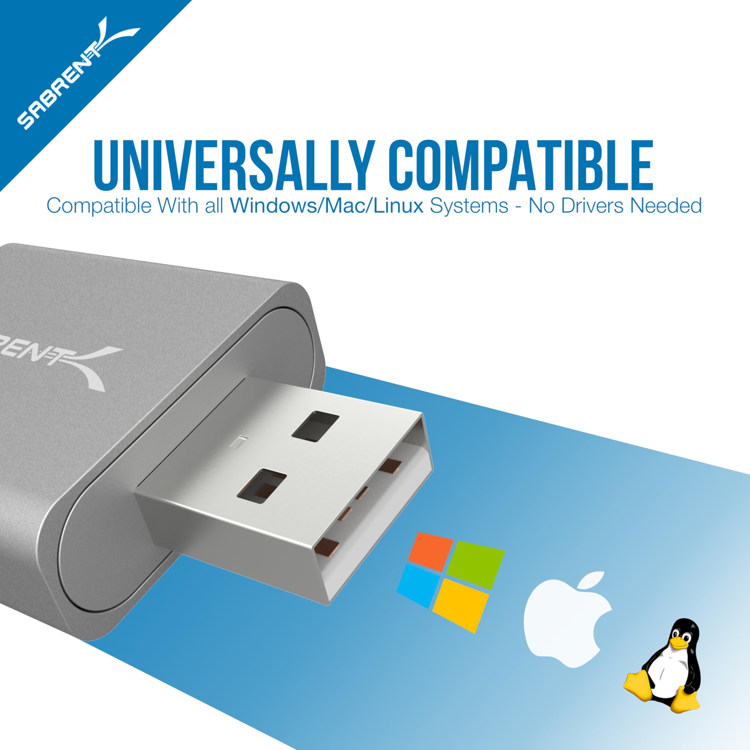 SABRENT Aluminum USB External Stereo Sound Adapter for Windows and Mac. Plug and Play No Drivers Needed. [Silver] (AU-EMAC)