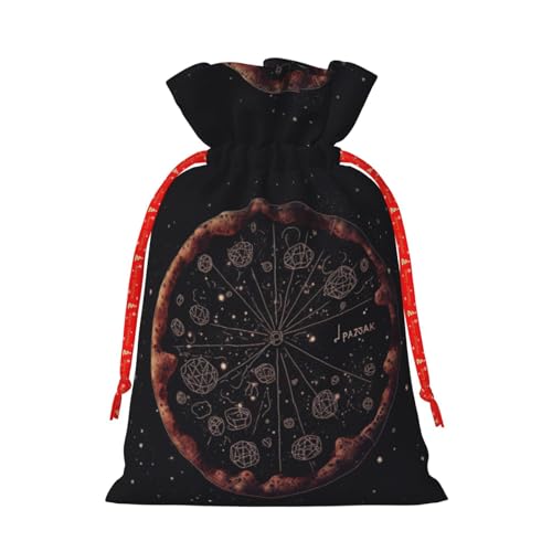 Christmas Gift Bags With Drawstrings Pizza Constellation Printed Xmas Gift Bags Reusable Christmas Theme Storage Bags For Party Favors Present Wrapping
