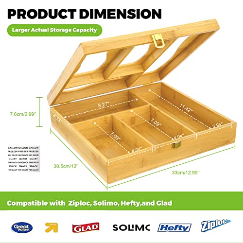 Kitchen Drawer Organizer for Ziplock Bags - Baggie Holder for Snacks & Sandwiches - Fits Gallon, Quart & Slider Bags - 4 Slots for Easy Storage & Organization