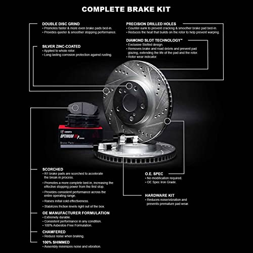 R1 Concepts Front Brakes and Rotors Kit |Front Brake Pads| Brake Rotors and Pads| Optimum OEp Brake Pads and Rotors| Hardware Kit|fits 2007-2015 Mazda CX-9