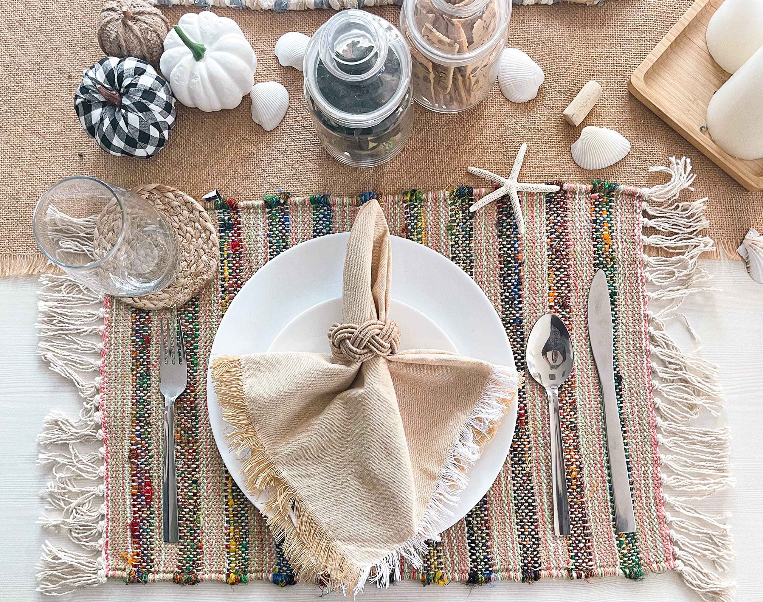 Chardin Home Royal Silk Eco-Friendly Jute & Silk Placemats (Set of 4 mats). Size: 13" X 19". (Multi-Color)