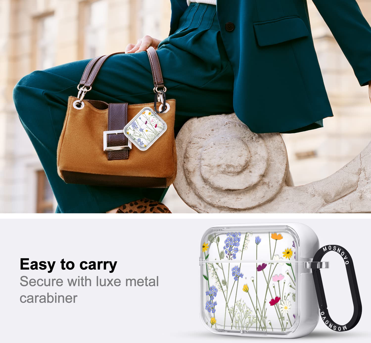 MOSNOVO Case for Airpods 3rd, Protective Clear Case with Shockproof Dual Layer Hard Luxe Metal Ring Designed for AirPods 3rd Generation - Floral Garden