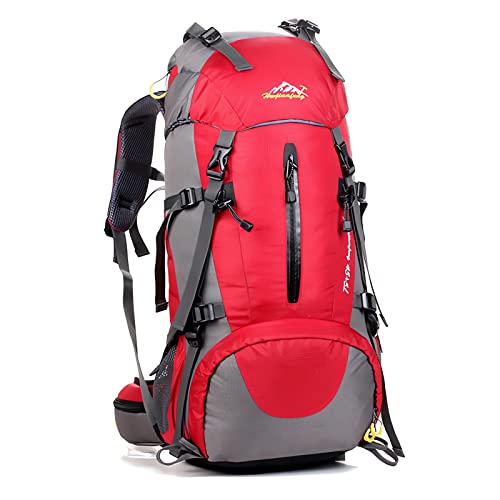 HERYWEKD Hiking Backpack, 50L Travel Backpack, Waterproof Lightweight Camping Backpack, Suitable for Hiking, Mountaineering, Camping (Red)