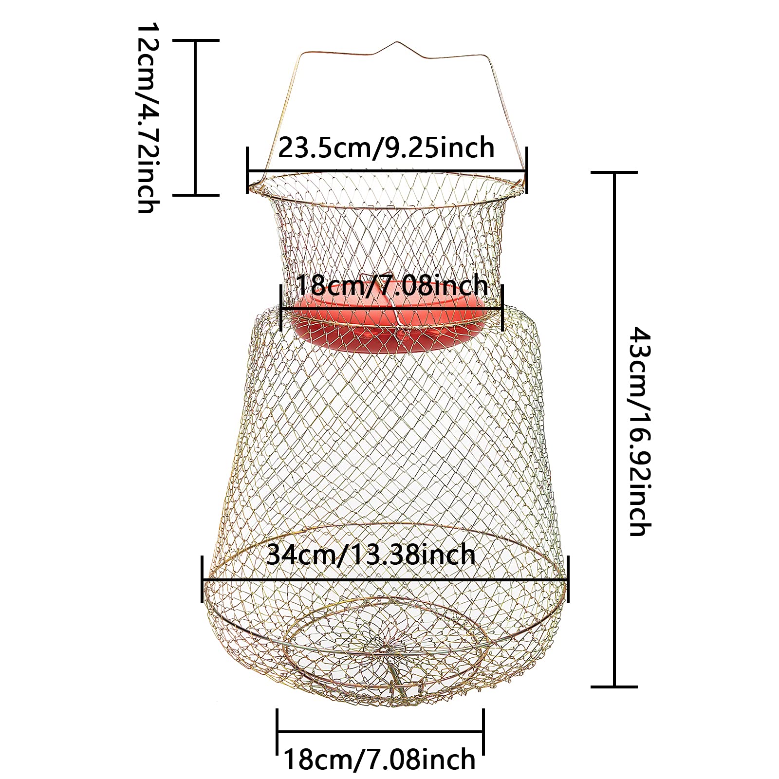 codree Galvanized Steel Wire Fish Basket, Collapsible Wire Fishing Basket, Portable Fishing Net Basket, Robust and Easy to Use