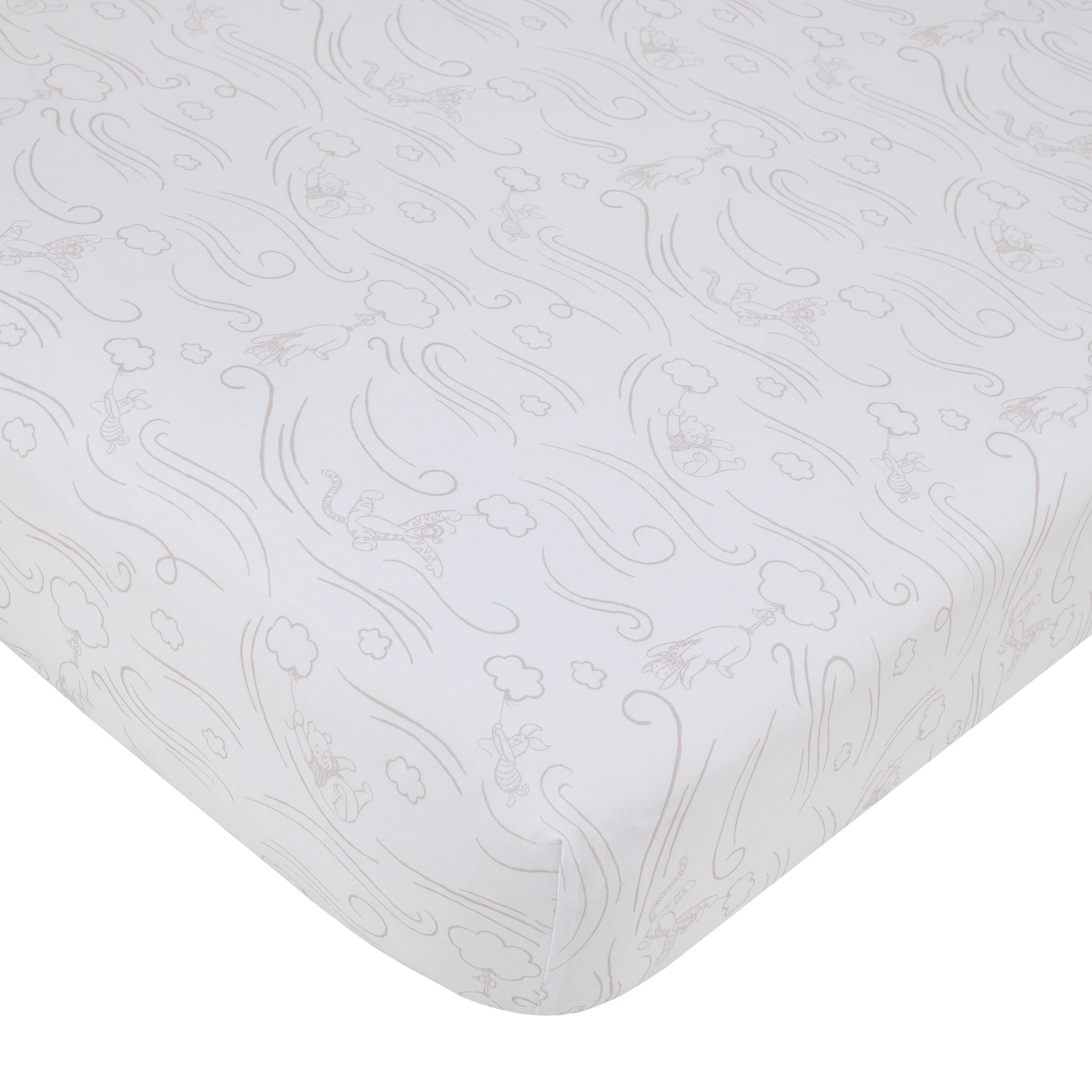 Disney Winnie The Pooh - Blustery Day Grey and White Clouds Fitted Crib Sheet