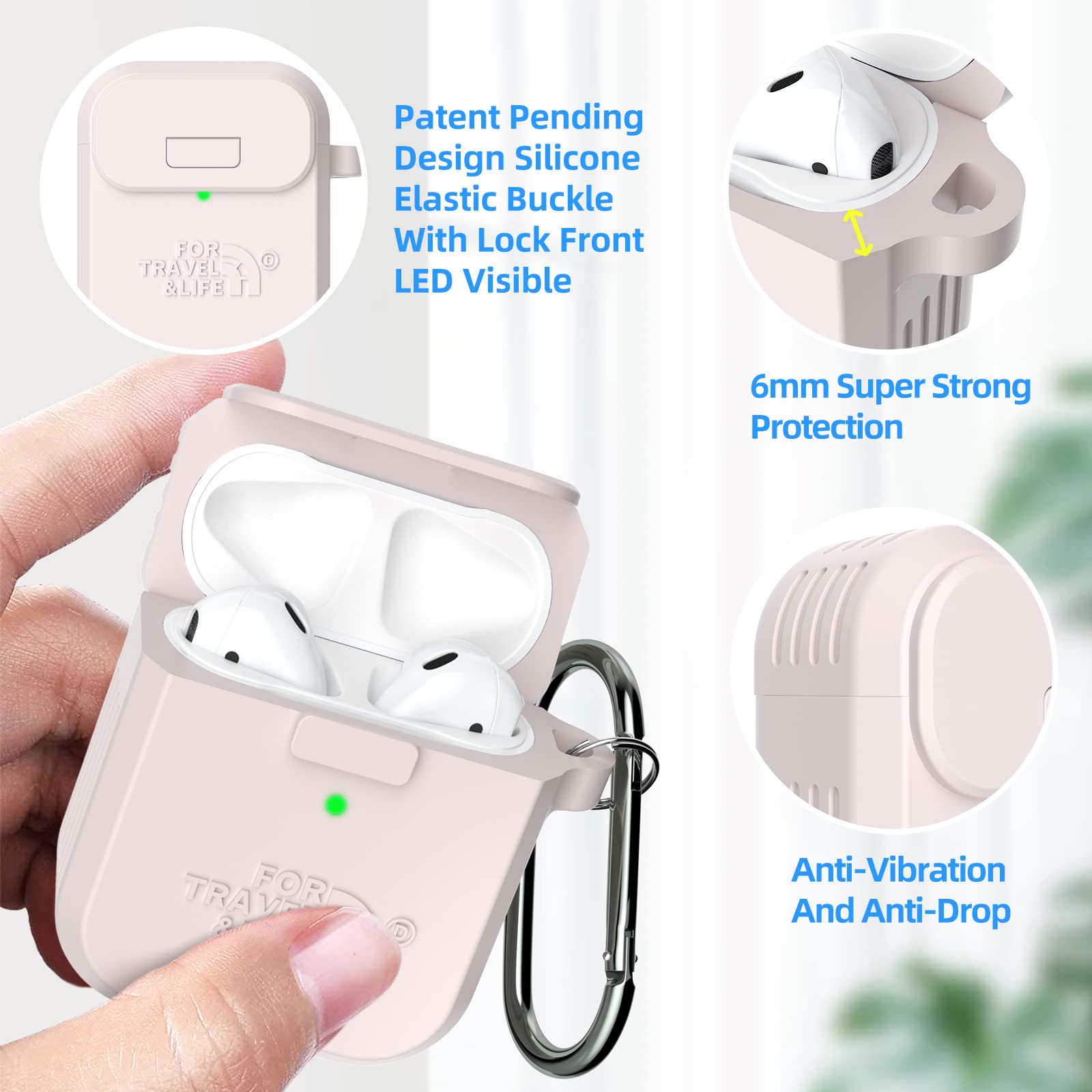 Doboli AirPods Case 2nd & 1st Generation, Khaki, Protective Silicone Cover, Secure Lock, Easy Access