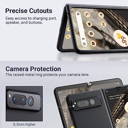 PITAKA Pixel Fold Case, Slim & Light Pixel Fold Case MagSafe, Aramid Fiber Made [MagEZ Case 3 - Black/Grey(Twill)]