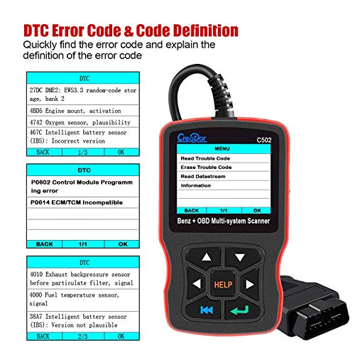 Creator OBD2 Scanner for Mercedes Benz ABS SRS Transmission Full System Diagnostic Scan Tool Professional Automotive Code Reader - Creator C502 [2022 Version]
