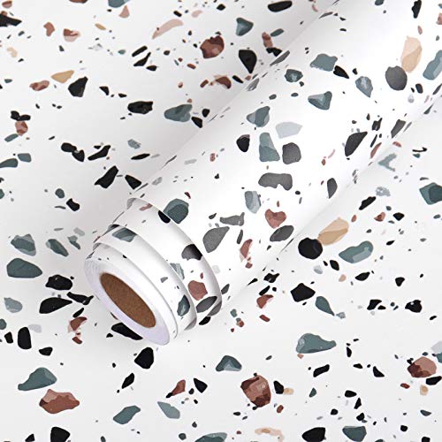 LACHEERY Terrazzo Peel and Stick Wallpaper 15.8"x160" Vinyl Countertop Contact Paper Terrazzo for Cabinets Counter Tops Waterproof Removable Wallpaper for Bedroom Decor Self Adhesive Wall Paper Roll
