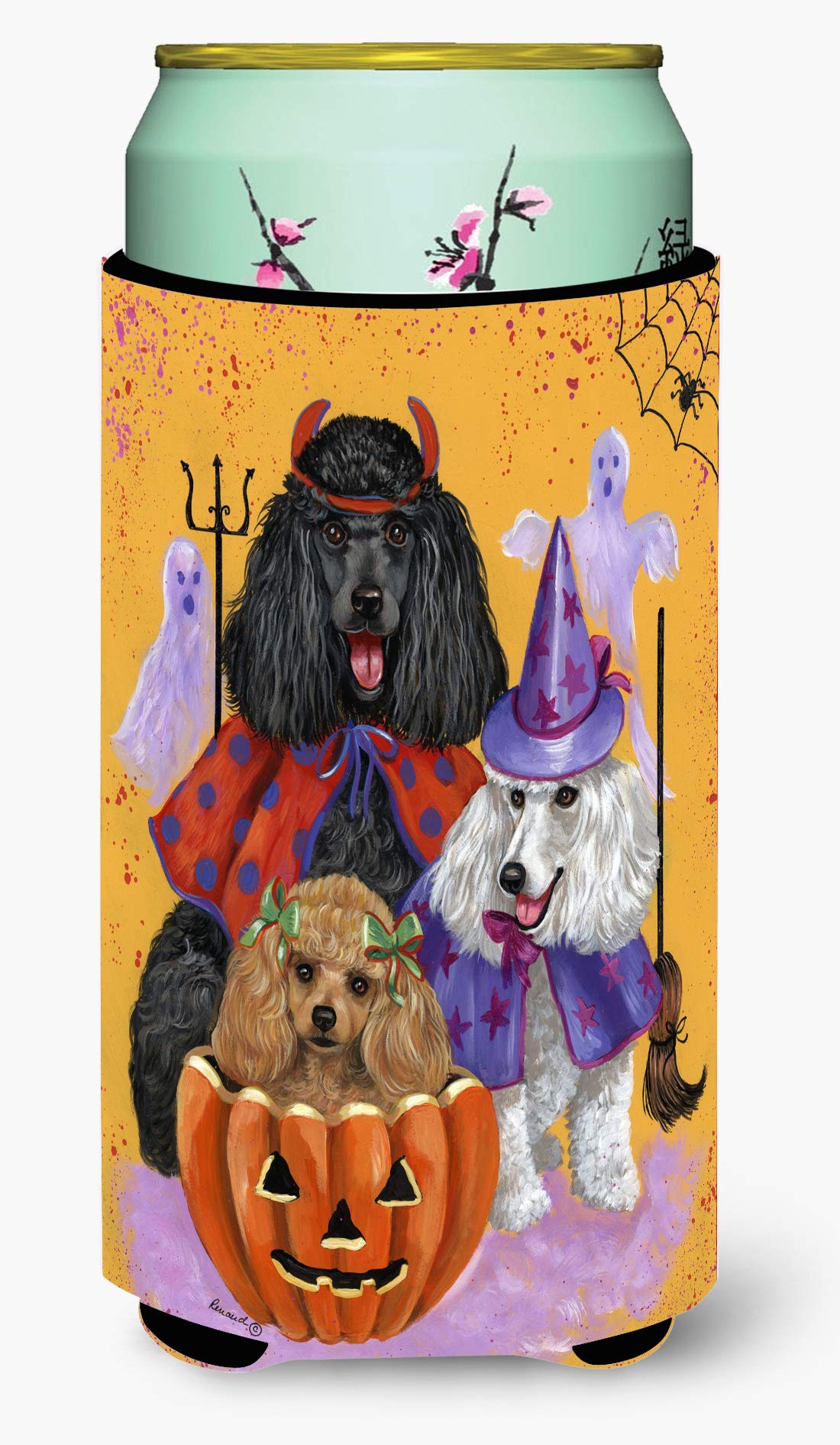 Caroline's Treasures PPP3146TBC Poodle Halloween Tall Boy Hugger Can Cooler Sleeve Hugger Machine Washable Drink Sleeve Hugger Collapsible Insulator Beverage Insulated Holder