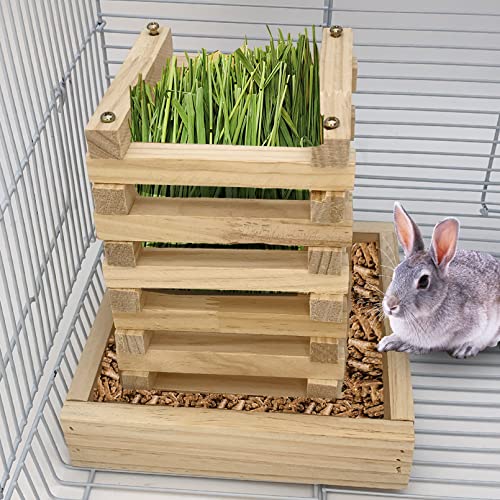 Rabbit Wooden Hay Feeder Chinchilla Food Dispenser Small Animal Hay Rack Bunny Cage Accessories for Guinea Pig Hamster