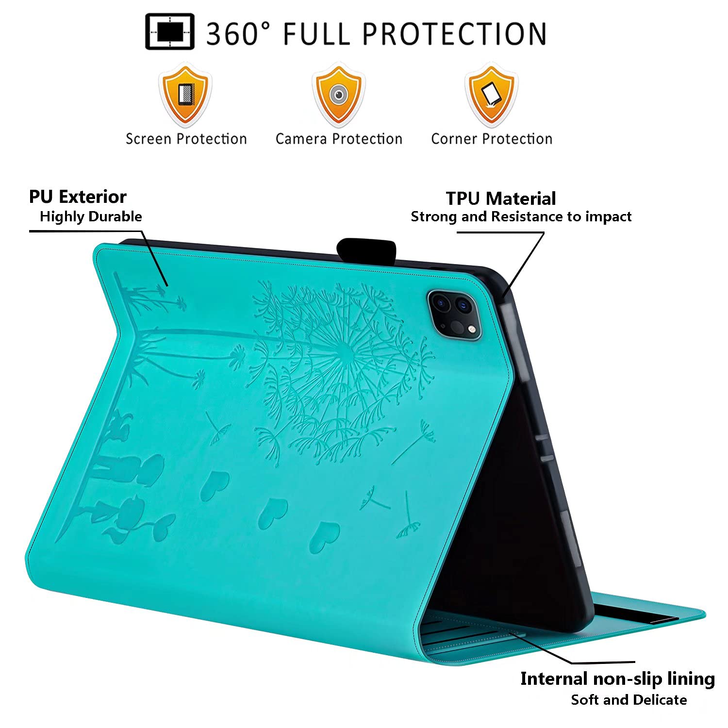 Case for iPad Air 4 Case 4th Generation 10.9 inch 2020/iPad Pro 11" 2018, DYGG PU Leather Folio Flip Cover for iPad pro 11" 2020 2th Generation/iPad Pro 11" 2021, Blue