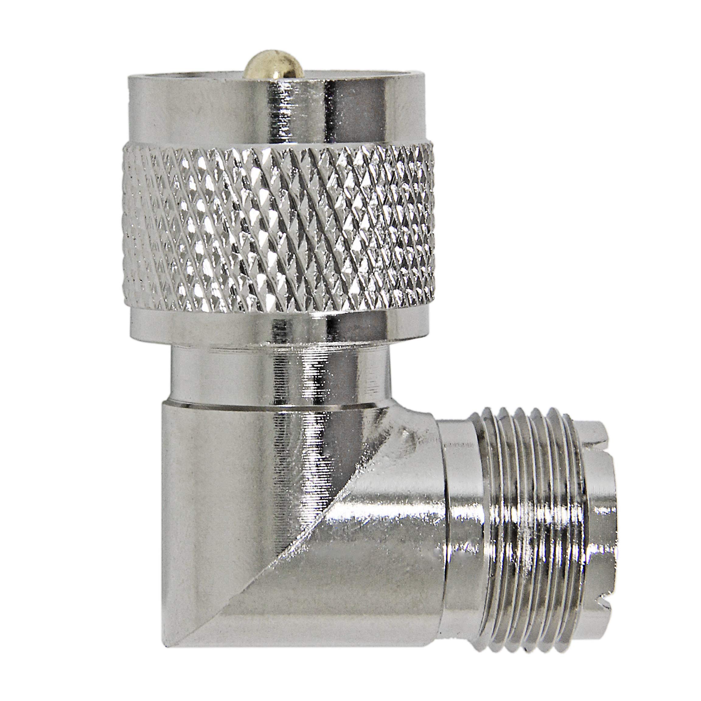 PL259 Right Angle, 2 Pack UHF Male to Female Coax Connector Adapter, 90 Degree Elbow for CB Ham Radio Antenna, Coaxial Cable