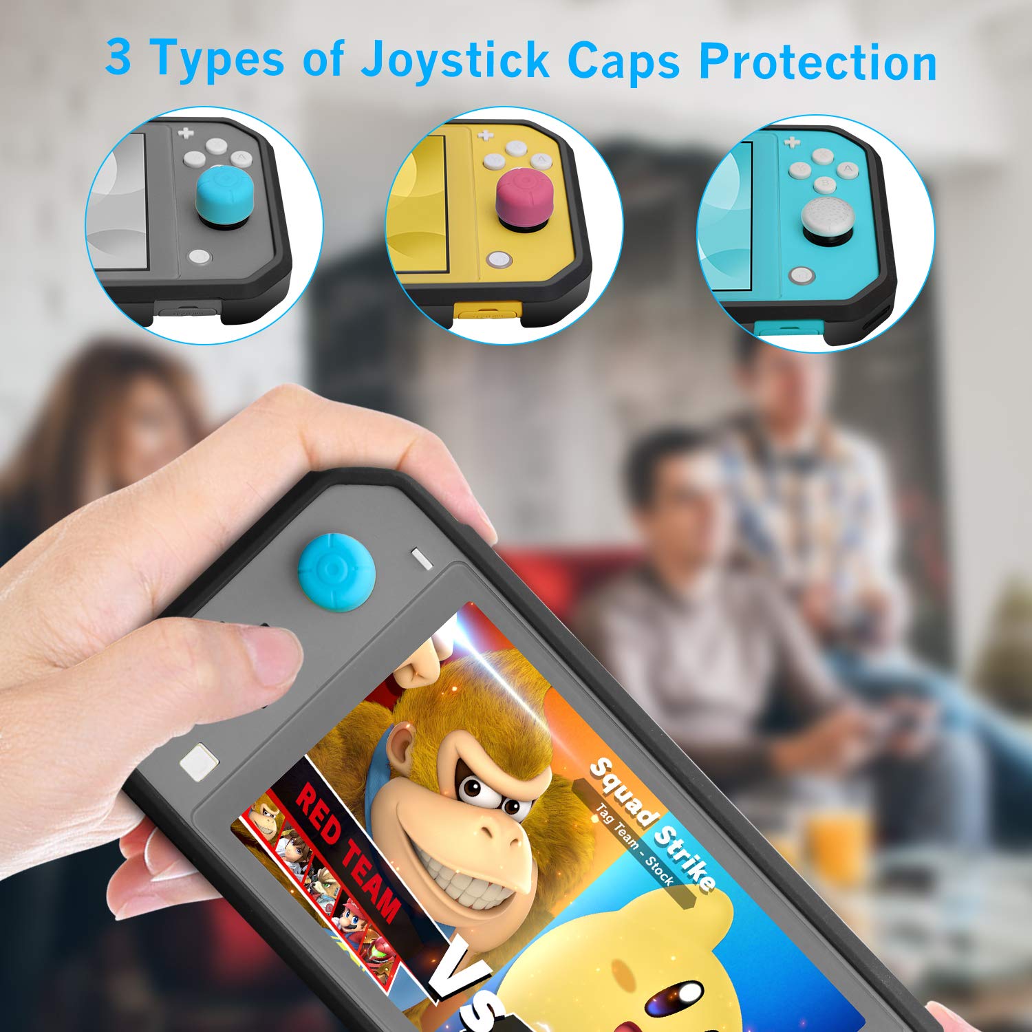 Case for Nintendo Switch Lite, HEYSTOP Soft TPU Protective Case Cover for Nintendo Switch Lite with Switch Lite Tempered Glass Screen Protector and Thumb Stick Caps (Black)