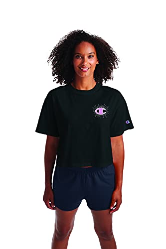 Champion womens Cropped Tee, Left Chest Graphic T Shirt, Black-586788, X-Small US
