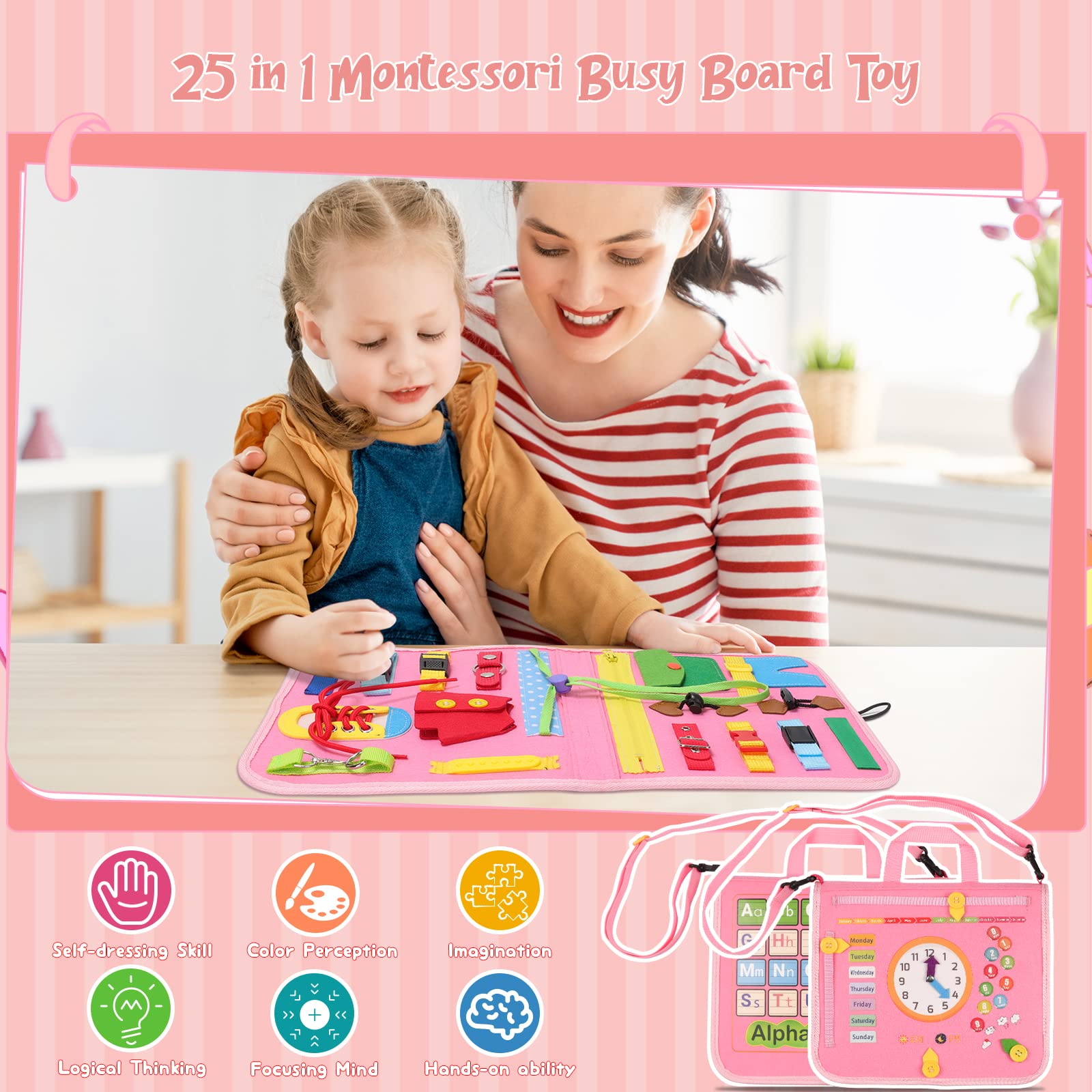 SUGELI Busy Board for Toddlers, 25 in 1 Montessori Toys Activity Board Sensory Toys for 1 2 3 4 5 6 Year Old Girls