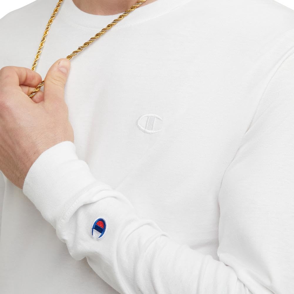CHAMPION, Classic Long Sleeve, Comfortable, Soft T-Shirt for Men (Reg. or Big & Tall), White, XX-Large