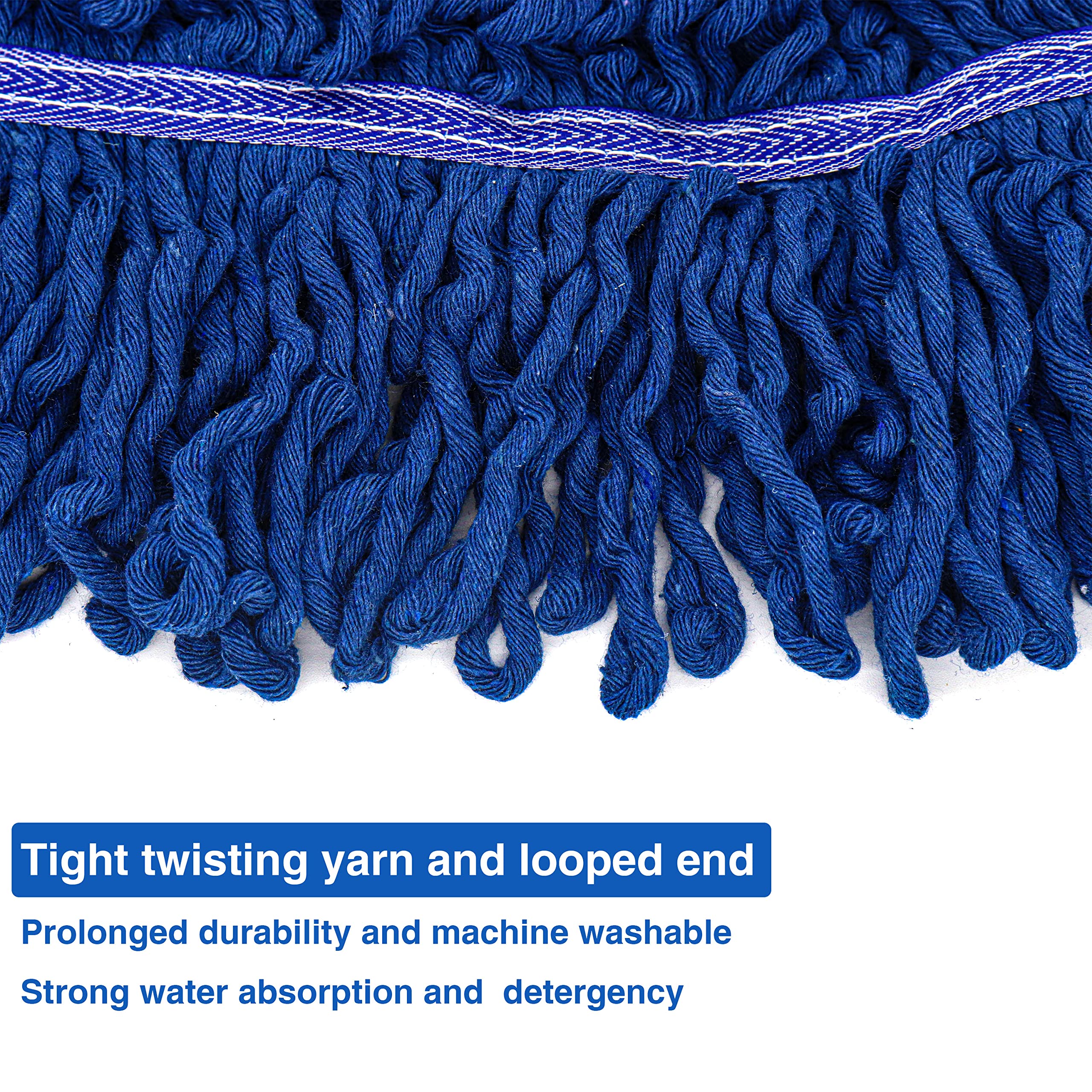 Commercial String Mop Head Refill, Looped End Heavy Duty Cotton Blend Industrial Grade Floor Wet Mop Replacement, 6 Inch Headband (2)