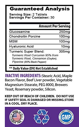 Hip and Joint Supplements - Pets Joint Health with Turmeric - Premium Ingredients - Healthy - Dog Turmeric glucosamine - 1 Bottle (60 Treats)