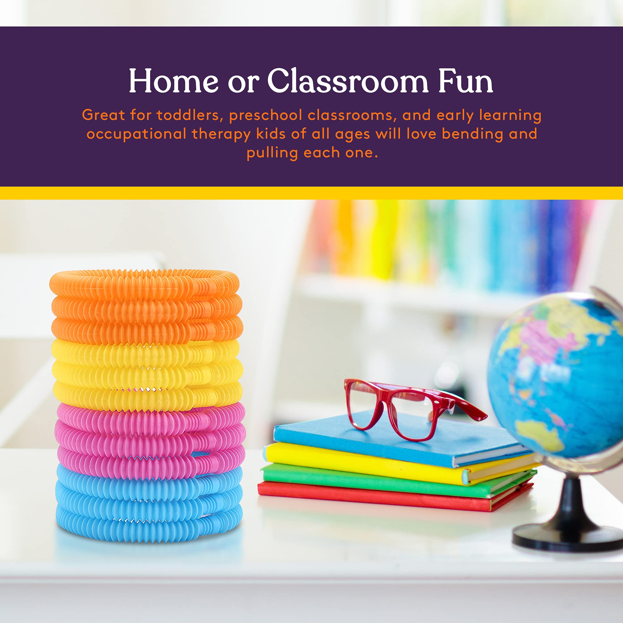 Special Supplies Fun Pull and Stretch Tubes for Kids - Pop, Bend, Build, and Connect Toy, Provide Tactile and Auditory Sensory Play, Colorful, Heavy-Duty Plastic (Primary-12)