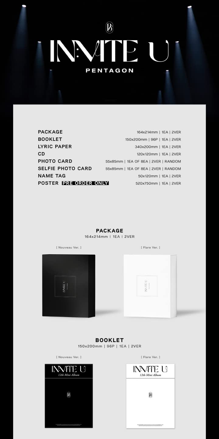 Pentagon in:Vite U 12th Mini Album Flare Version CD+96p Booklet+1p Lyric Paper+1p PhotoCard+1p Selfie PhotoCard+1ea Name Tag+Tracking Kpop Sealed