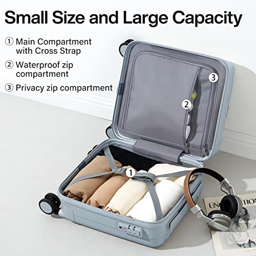 Hanke 14 Inch Underseat Carry On luggage with Wheels, Lightweight Mini Suitcase for Weekender, PC Hardside Small Carry On Bag with TSA Lock,Travel Suit Case Women men（Gray）