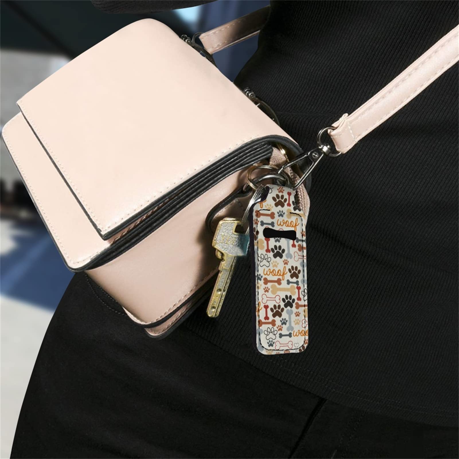Coldinair Dog Paw and Bone Print Chapstick Keychain Holder Lipstick Holder Lip Balm Holder Keychains for Women