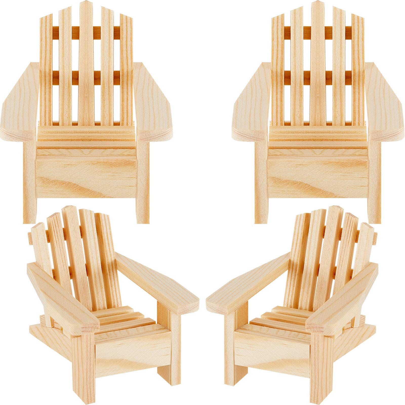 Sumind 4 Pieces Wood Adirondack-Style Miniature Chair Doll House Wooden Chairs Dollhouse Model Chairs Mini Wooden Rocking Chairs for Dollhouse Accessories Furniture Christmas Decoration