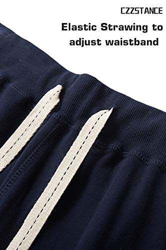 czzstance Mens Shorts Casual Cotton Athletic Shorts Drawstring Workout Running Shorts with Pockets Navy