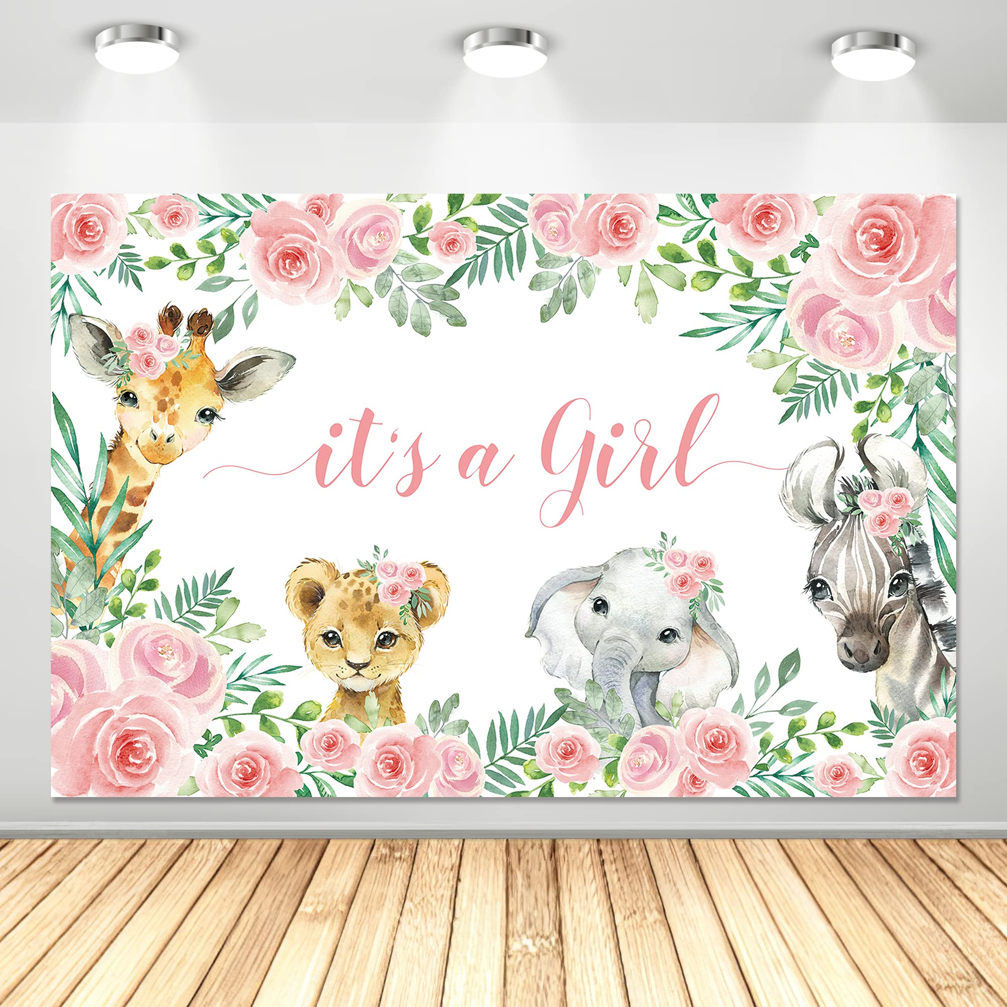 HIPVVILD Safari Baby Shower Backdrop Decorations, Jungle Animal Theme Baby Shower Party Supplies for Girl, Itβs a Girl Backdrop, Safari Jungle Animal Theme Party Background Photo Booth Banner | 5x3ft