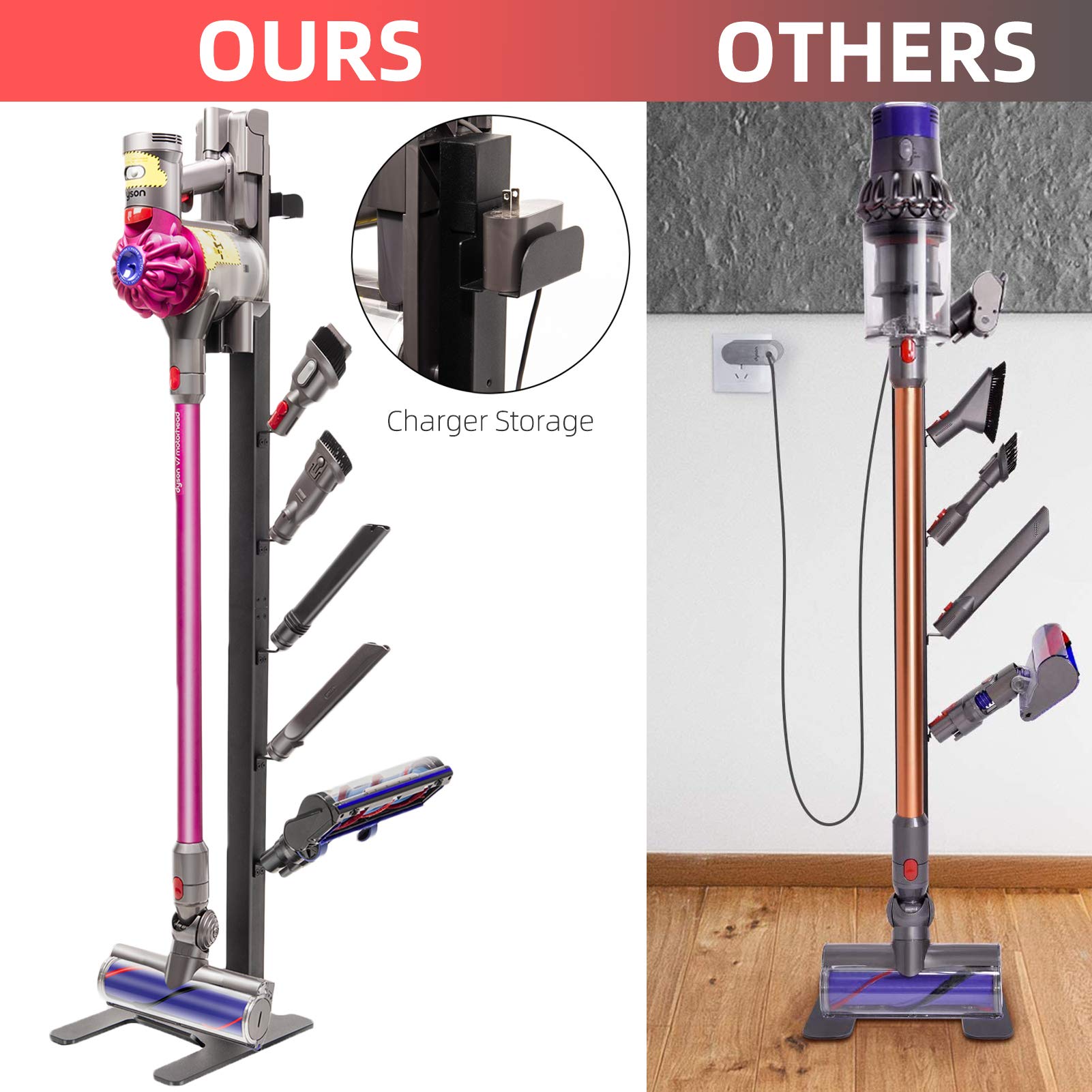 BRIGHTSHOW [2023 Upgrade] Vacuum Stand, Storage Stand Docking Station Stable Metal Accessories Storage Bracket Holder for Dyson Handheld V15 Detect V11 V10 V8 V7 V6 Cordless Vacuum Cleaners (Black)