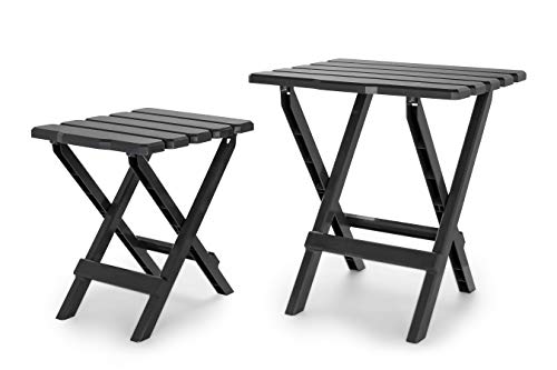 Camco Large Adirondack Portable Outdoor Folding Side Table - Perfect for The Beach, Camping, Picnics, Cookouts and More - Weatherproof and Rust Resistant - Charcoal (21047)