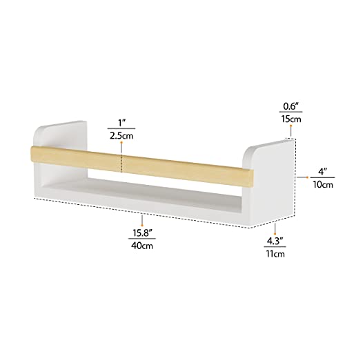Wallniture Florida Floating Shelves for Kids Room Decor, Kids Bookshelf, Nursery Decor Wood Shelf for Wall Set of 2, White