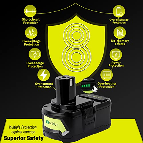 TenHutt 【Upgrade 6.0Ah Lithium Replacement Battery for Ryobi 18V ONE+ Cordless Power Tool Compatible with P102 P103 P104 P105 P107 P108 Lithium Battery