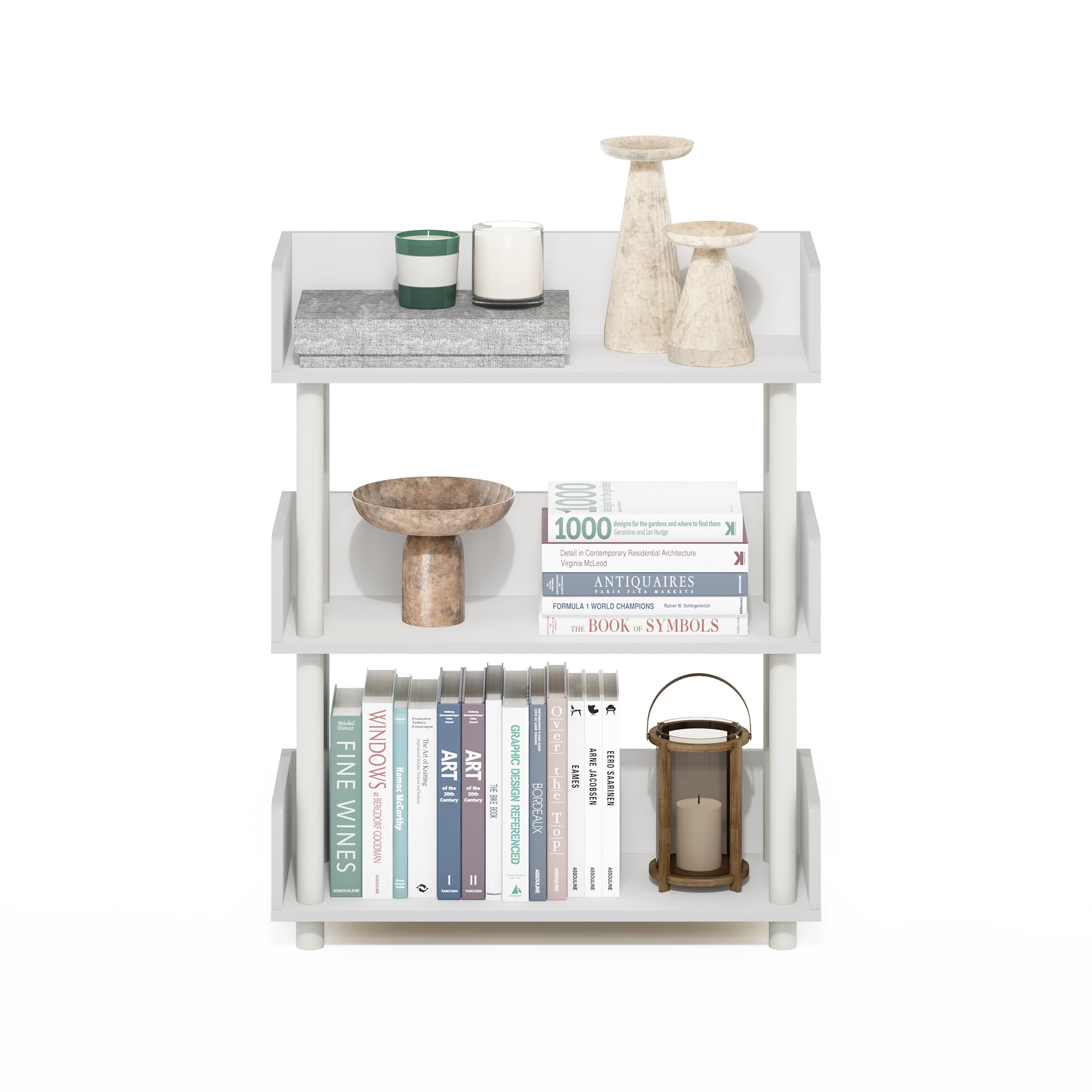 Furinno Turn-N-Tube 3-Tier Freestanding Multipurposes Display Rack, Bookshelf, White/White