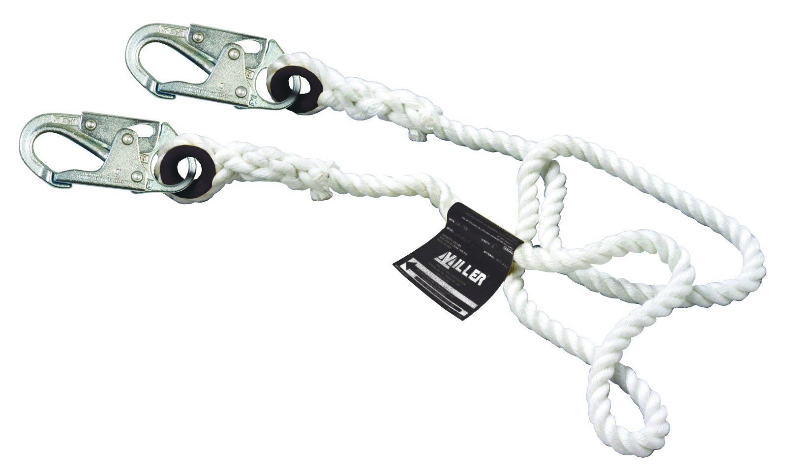 Miller by Honeywell 201RLS-2-Z7/20FTWH Rope Lanyard with 20' length, 2 locking snap hooks, 5/8"" nylon
