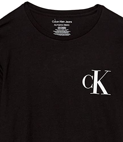 Calvin Klein Boys' Long Sleeve Crew Neck T-shirt, Soft, Comfortable, Relaxed Fit, Simply Vertical Black FB38, 5