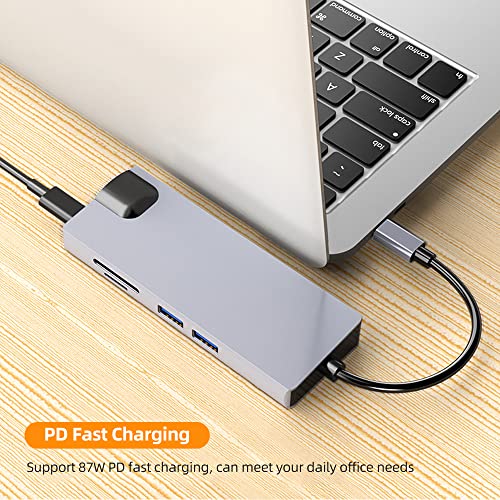 ERYUE 8-in-1 Type-C Hub USB-C Converter Aluminum Alloy Shell 2*USB3.0+1*PD+1*HD+1*VGA+1*100M RJ45 Port+SD/TF Card Slots