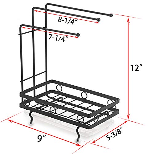 JUXYES Kitchen Sink Caddy Sponge Holder with Dishcloth Drying Rack, Kitchen Rag Stand Sponge Brush Soap Dish Dishcloth Rack Sink Storage Organizer for Kitchen Countertop (Black)