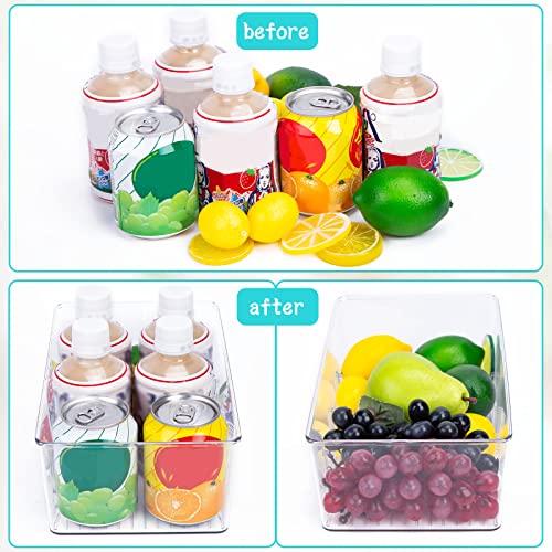 HANSGO Food Storage Organizer Bins, 2PCS Stackable Clear Plastic Organizer Bins with 6 Dividers Removable Pantry Organization and Storage Bins for Cereal Snacks Tea Seasoning
