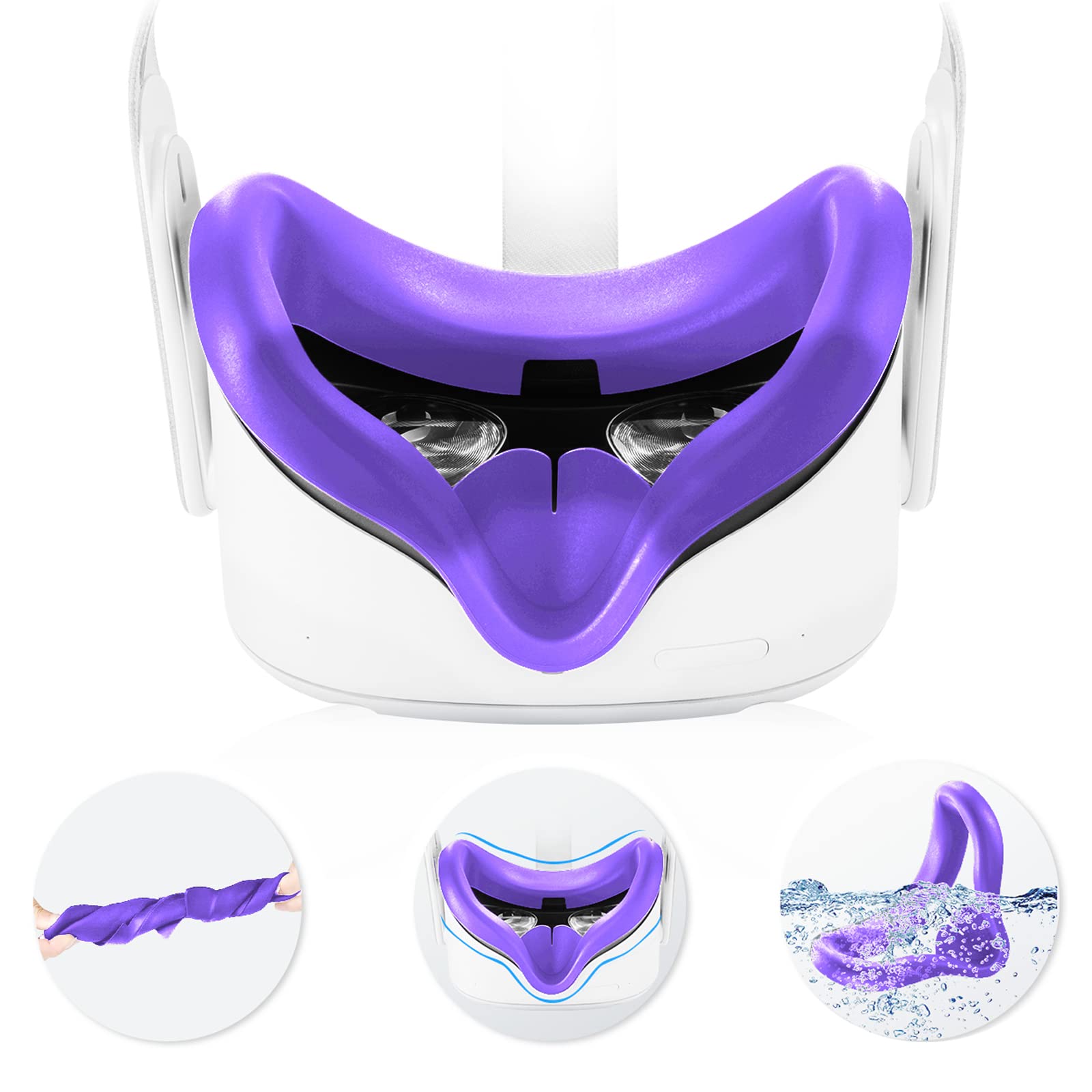 Compatible with Oculus Quest 2 Silicone Case Accessory with VR Case Cover, Silicone VR Face Cover Pad and Touch Controller Grip Cover Compatible with Quest 2, Lens Cover, Eye Mask (Purple)