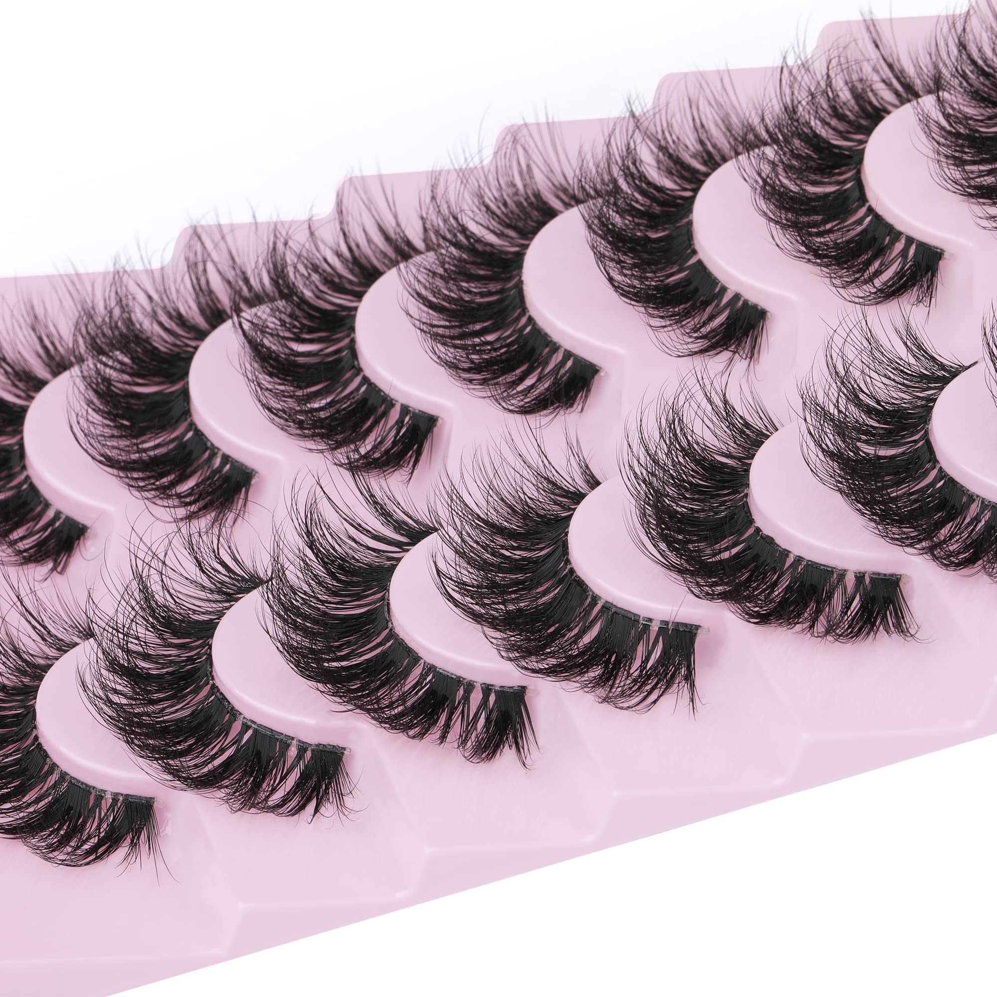 False Eyelashes Wispy Mink Lashes Fluffy Cat Eye Lashes Natural Look 7 Pairs D Curl Clear Band Fake Eyelashes Pack by EYDEVRO