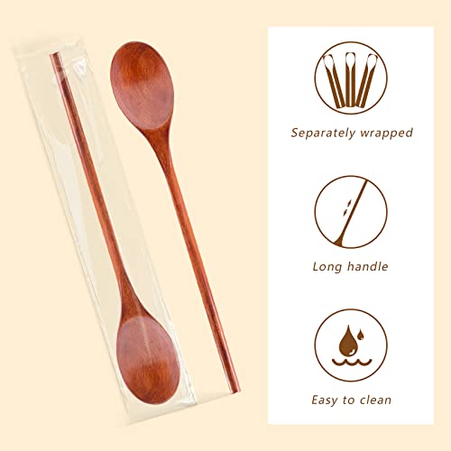 HANSGO Wooden Spoons for Eating, 6PCS 12 Inch Wood Soup Spoons Long Handle Spoons Table Spoon Serving Spoons with Japanese Style Utensil Set for Kitchen Cooking Mixing Stirring
